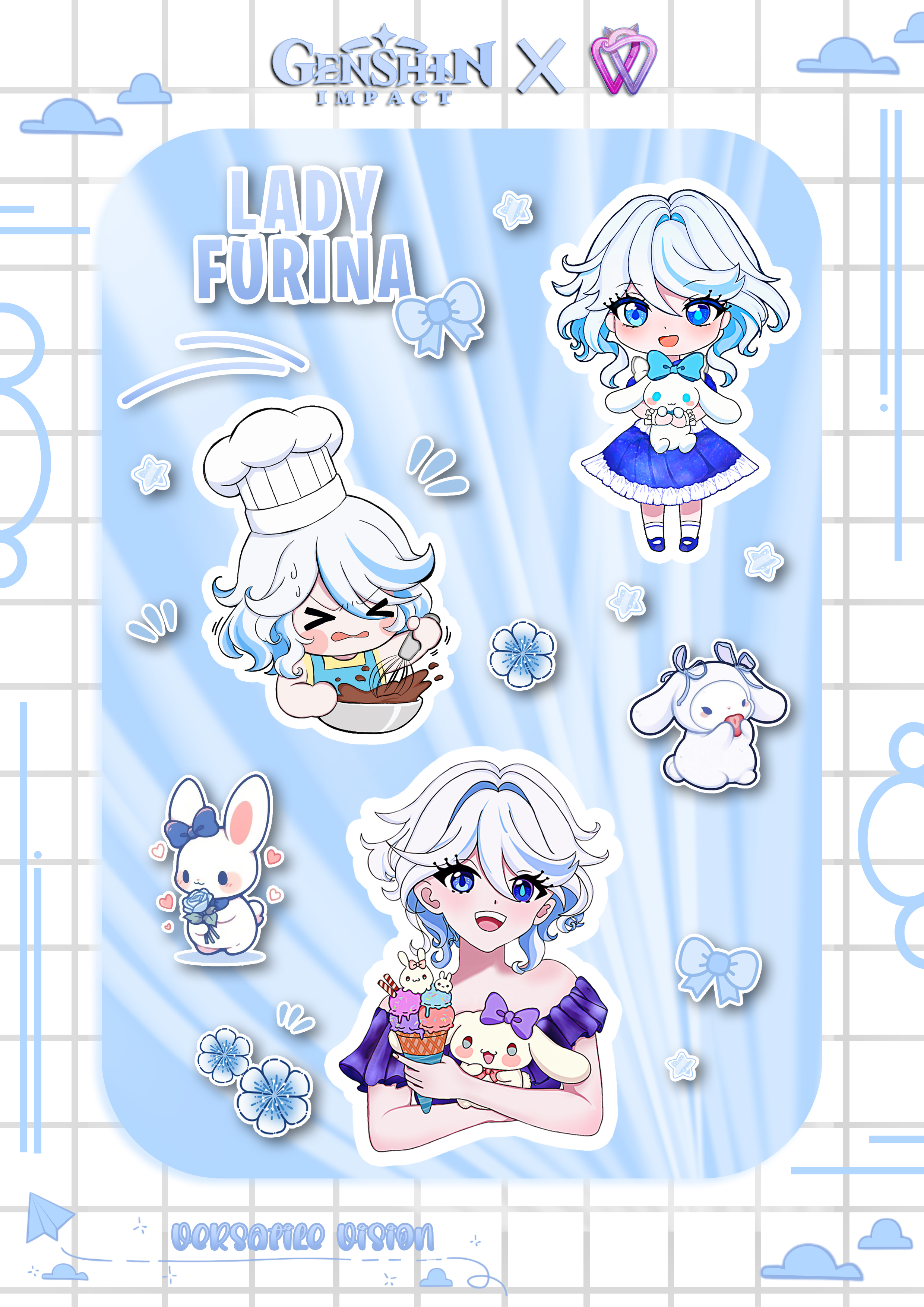 Furina 3×3 Genshin Impact Fanart Stickers - Versatile Vision